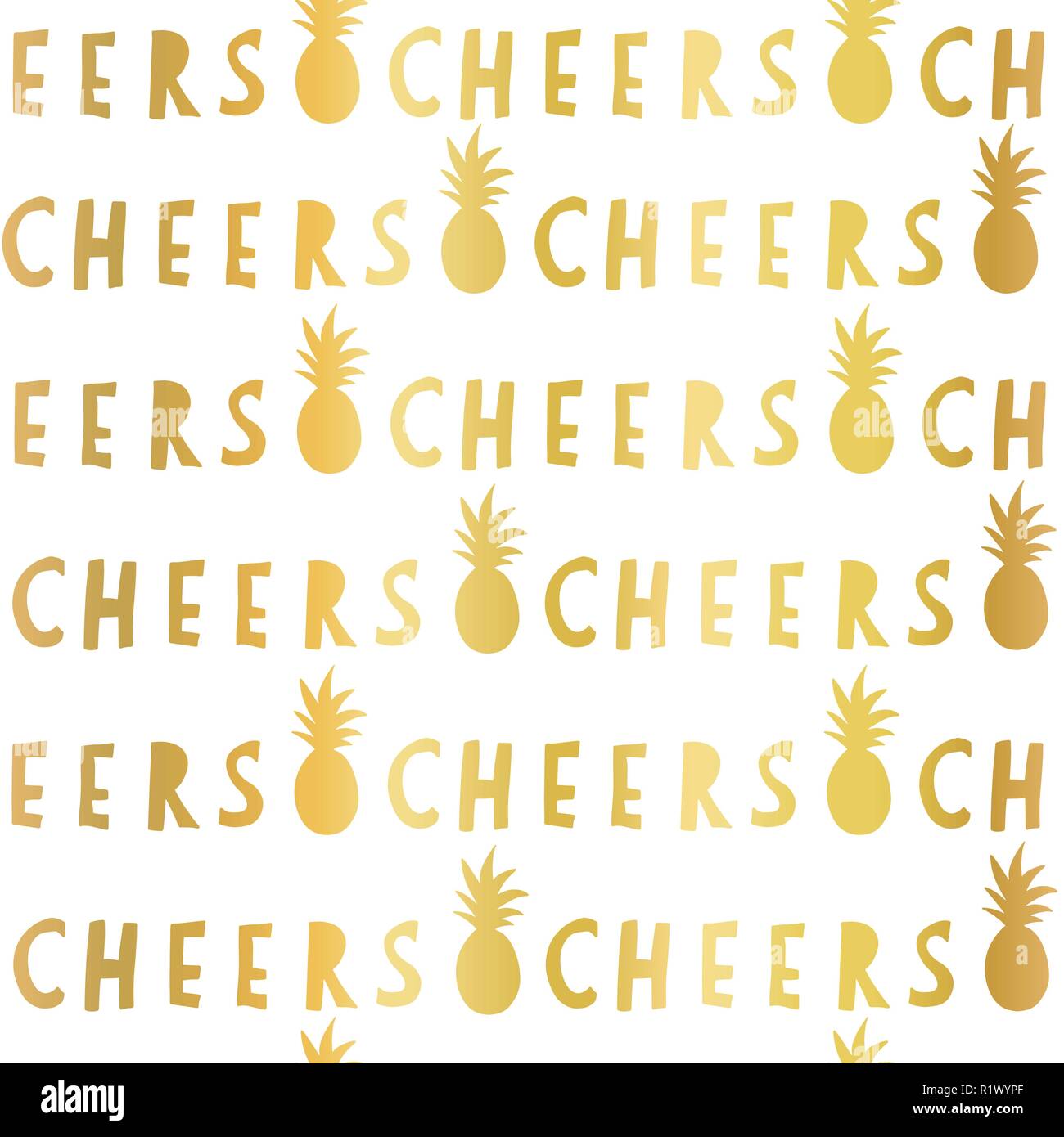 Gold foil Cheers lettering seamless vector pattern. Golden Cheers ...