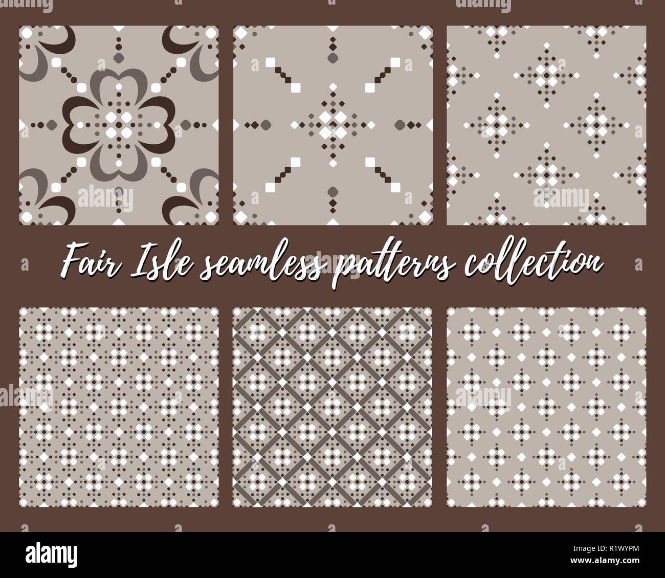Fair Isle style brown beige blue white vector seamless abstract pattern ...