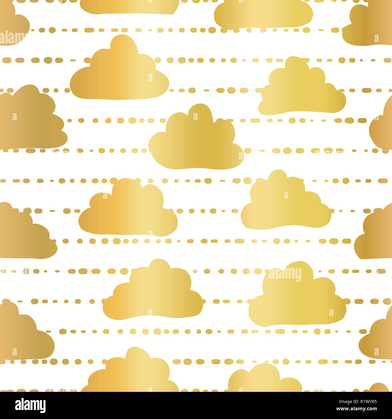 Gold foil clouds in the sky seamless vector pattern background. Golden ...