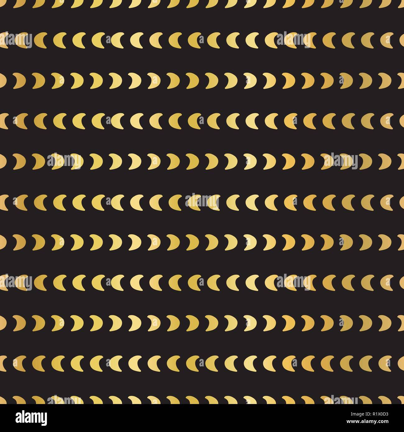Gold foil half moon shapes seamless vector pattern. Golden crescents in ...