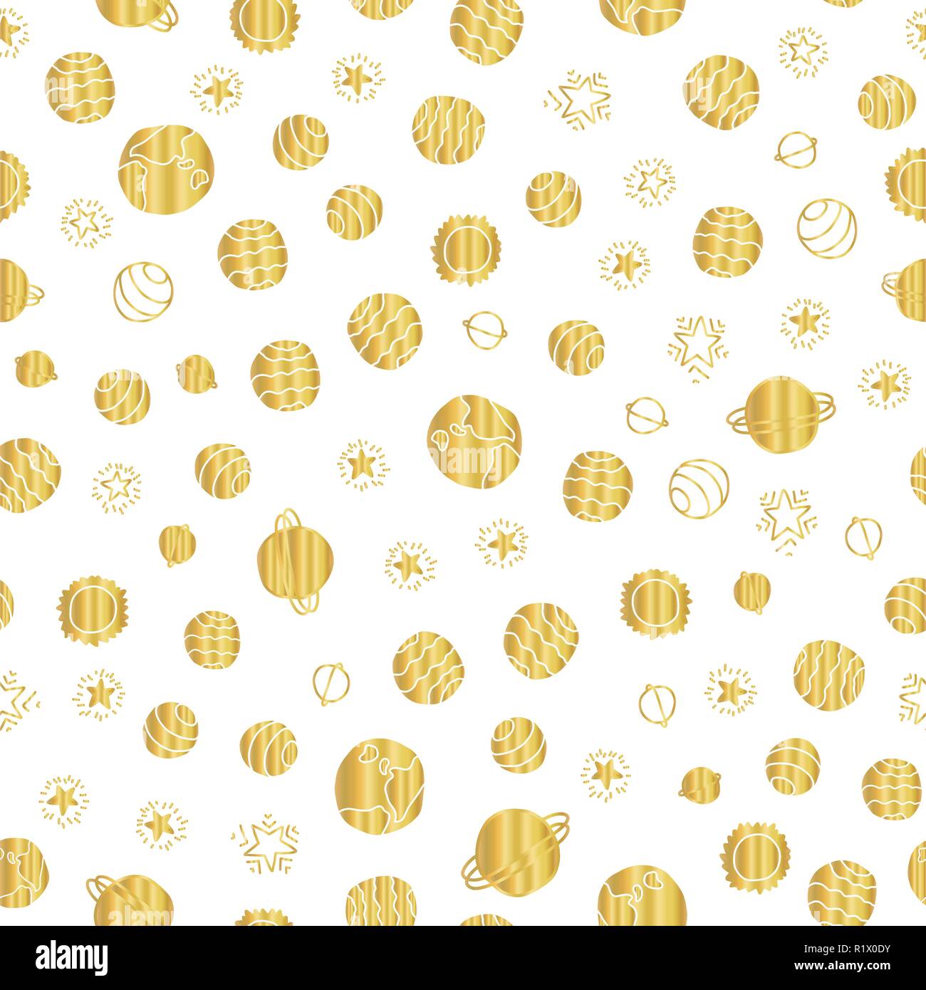 Gold foil space planets seamless vector pattern background. Golden hand ... Gold foil space planets seamless vector pattern background. Golden hand ...