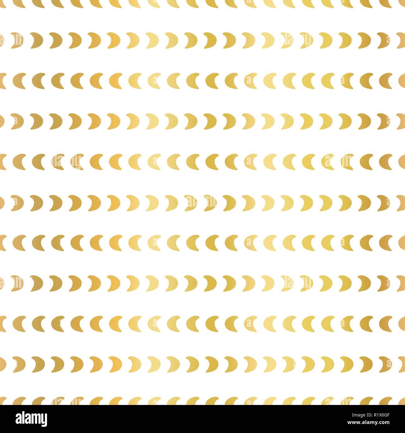 Gold foil half moon shapes seamless vector pattern. Golden crescents in ...
