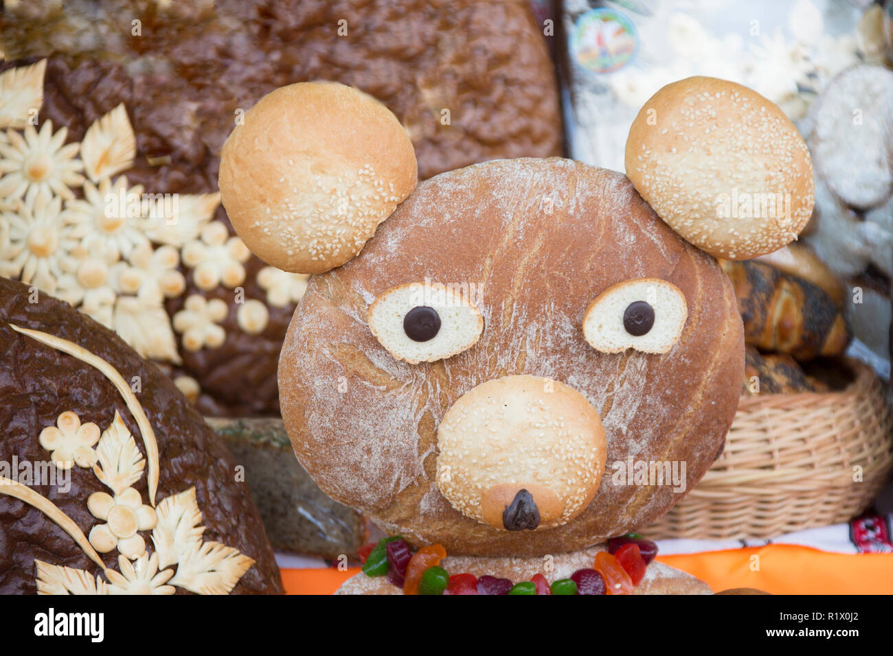 Bakery products. Teddy bread figurine Stock Photo - Alamy