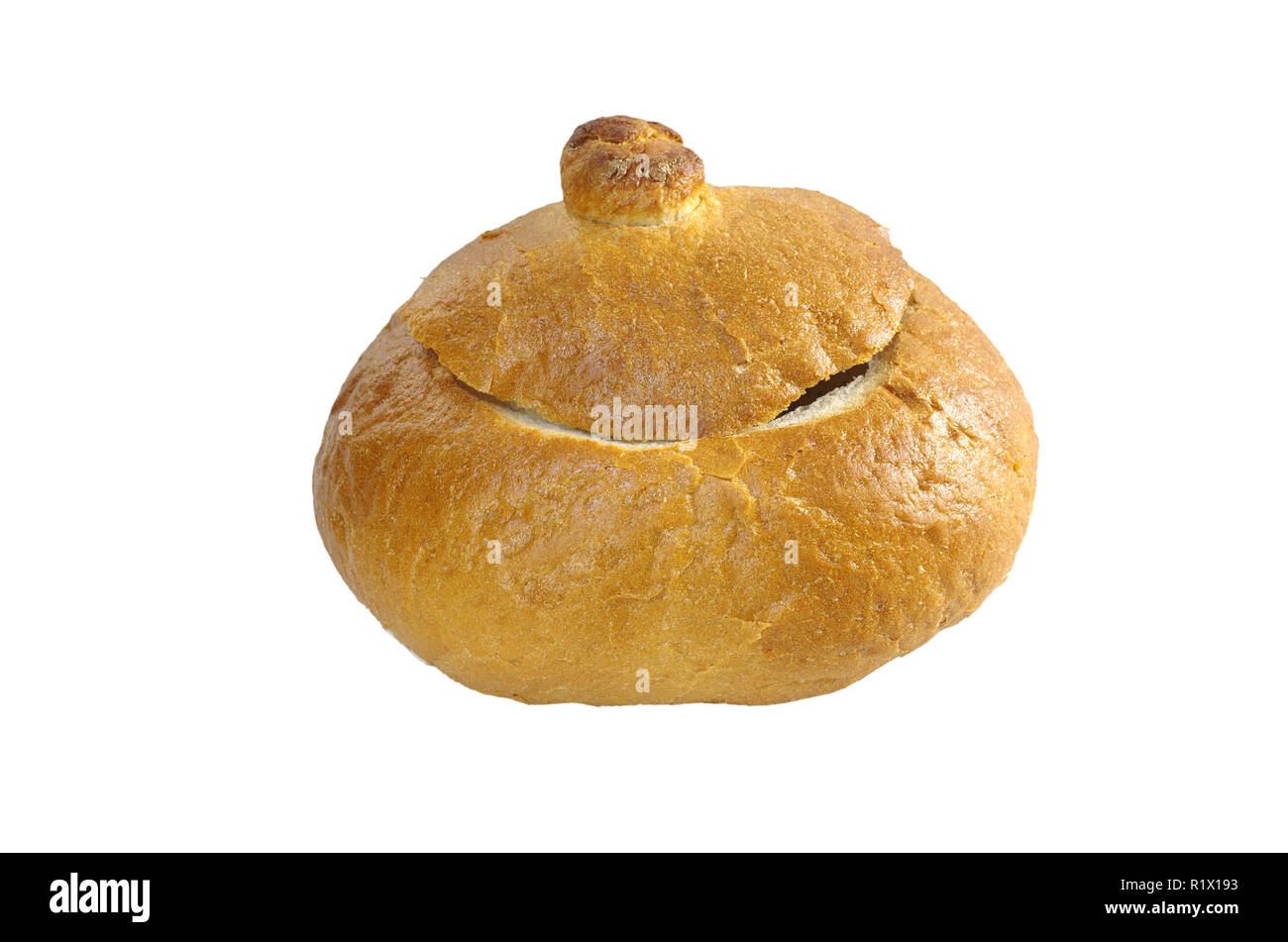 empty bread bowl with a lid on white background Stock Photo - Alamy