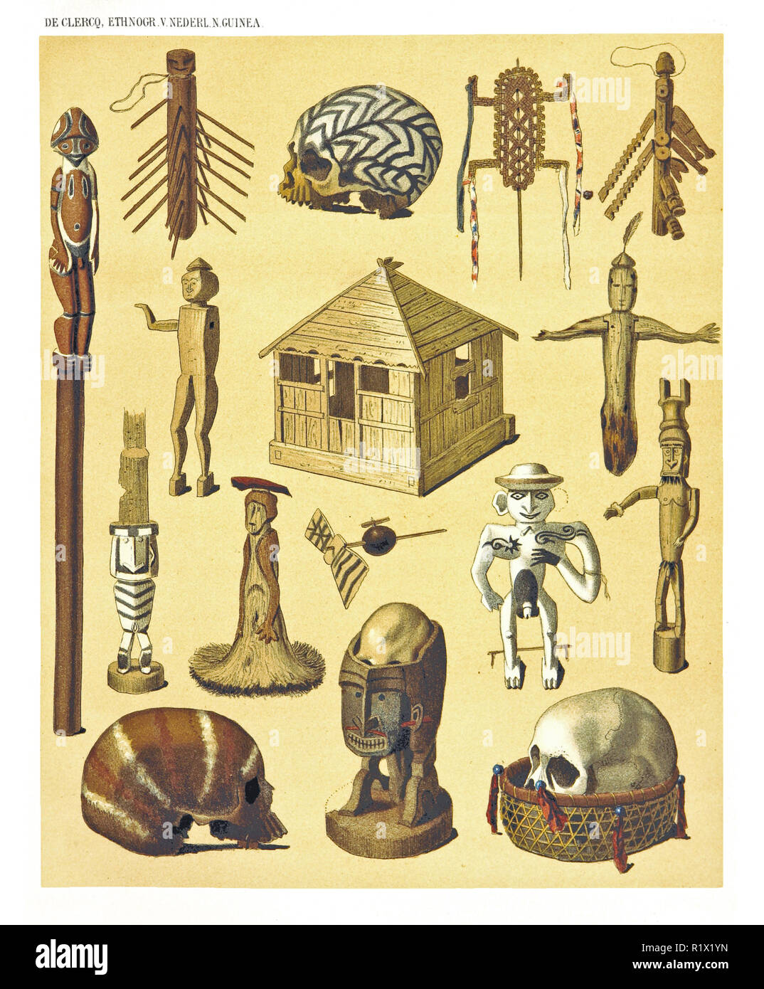 Illustration of ethnic objects from the West and North coast of Dutch ...