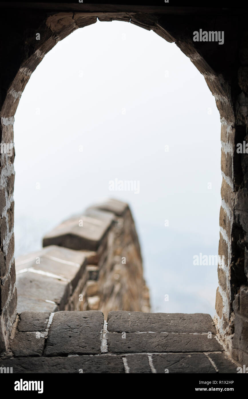 View through window, Great Wall of China, Mutianyu, Beijing, China ...
