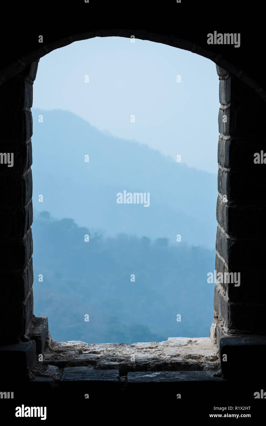 View through window, Great Wall of China, Mutianyu, Beijing, China ...
