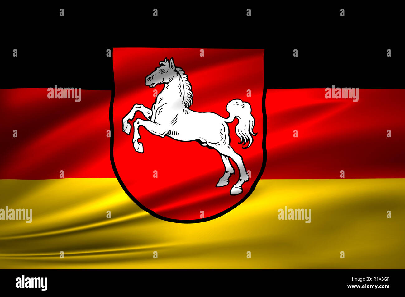 Lower Saxony 3D waving flag illustration. Texture can be used as ...