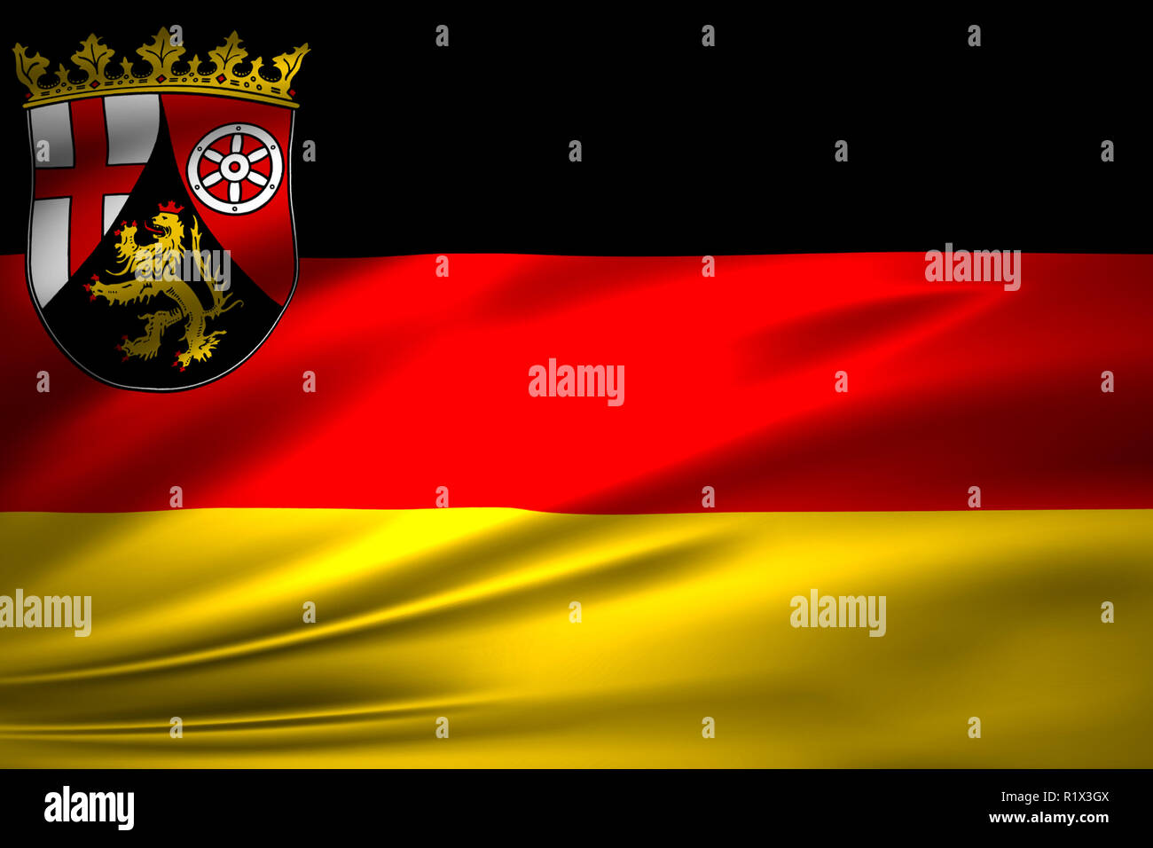 Rhineland-Palatinate 3D waving flag illustration. Texture can be used ...