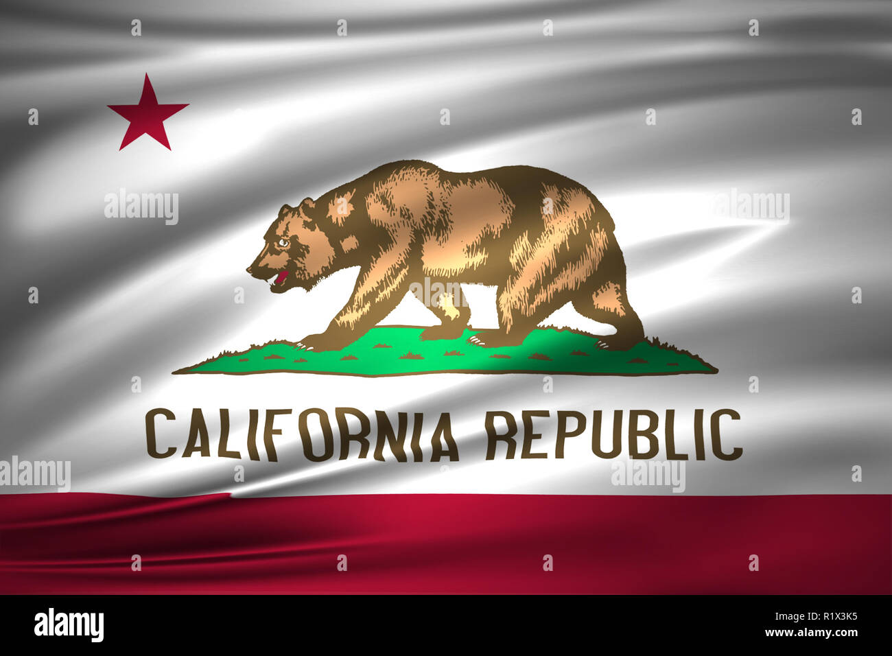 California 3D waving flag illustration. Texture can be used as ...