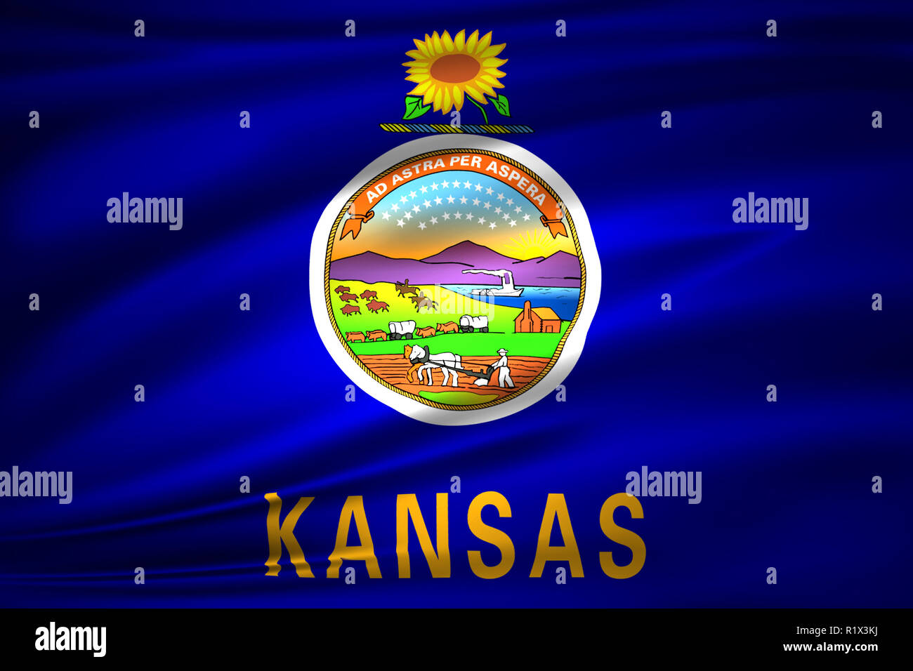 Kansas 3D waving flag illustration. Texture can be used as background ...