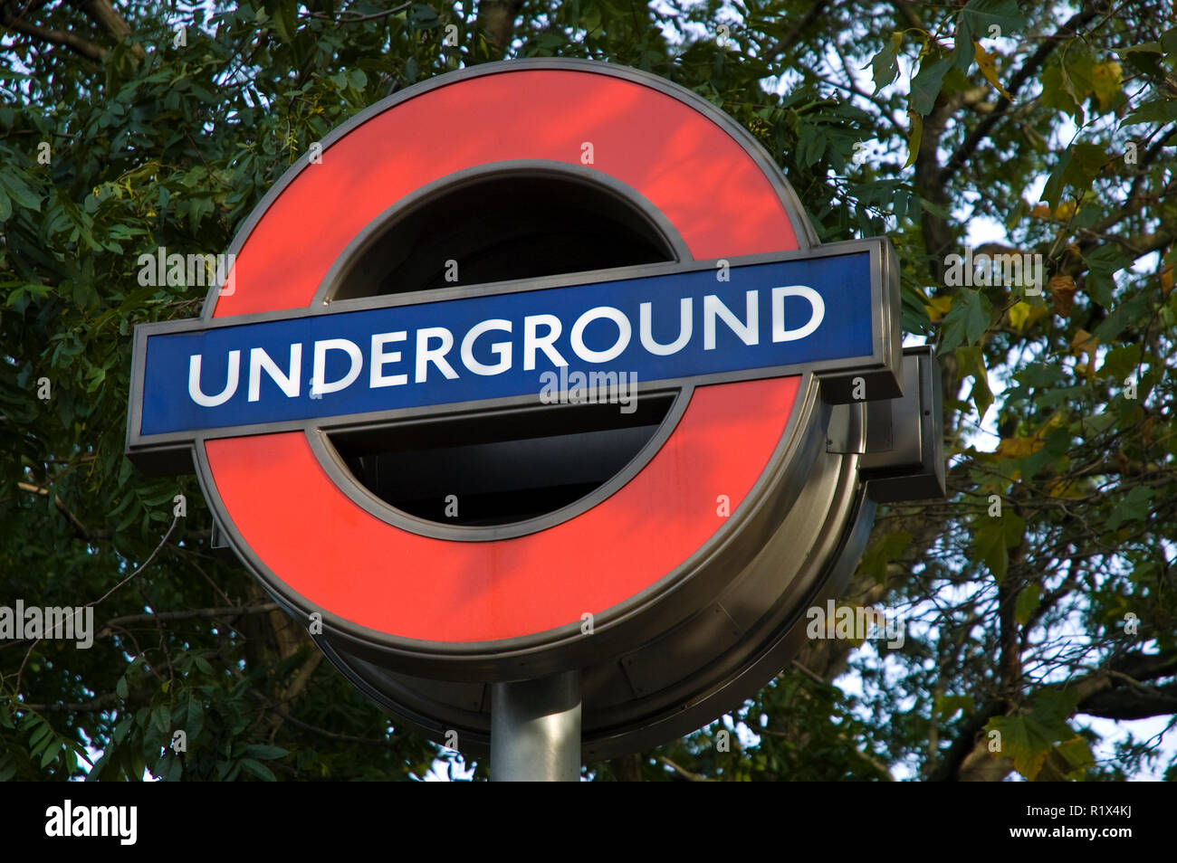 A classic red "Underground" train station sign, London, England Stock ...