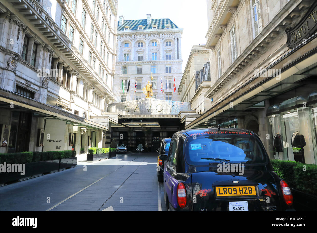 The iconic, luxury Hotel Savoy on the Strand in central London, UK ...