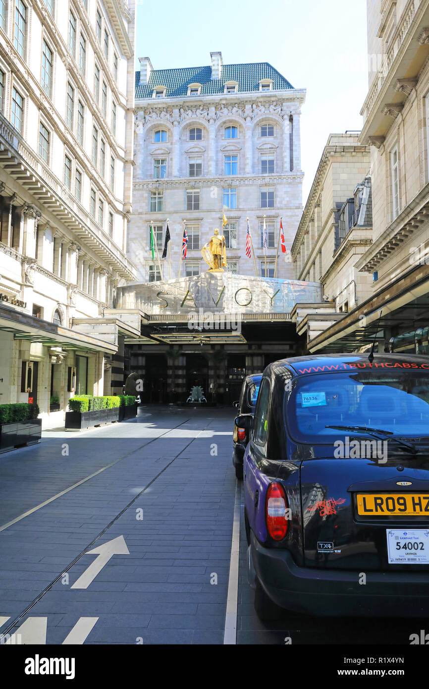 The iconic, luxury Hotel Savoy on the Strand in central London, UK ...
