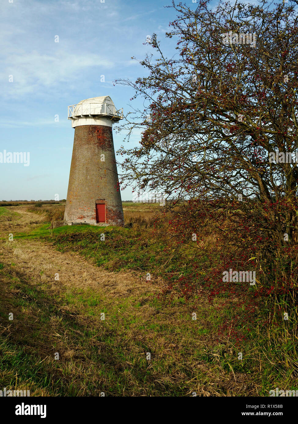 The disused drainage wind pump on the marshes at the edge of Martham ...