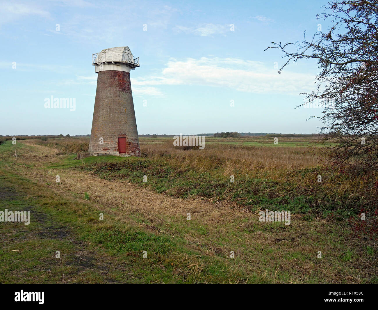 The disused drainage wind pump on the marshes at the edge of Martham ...