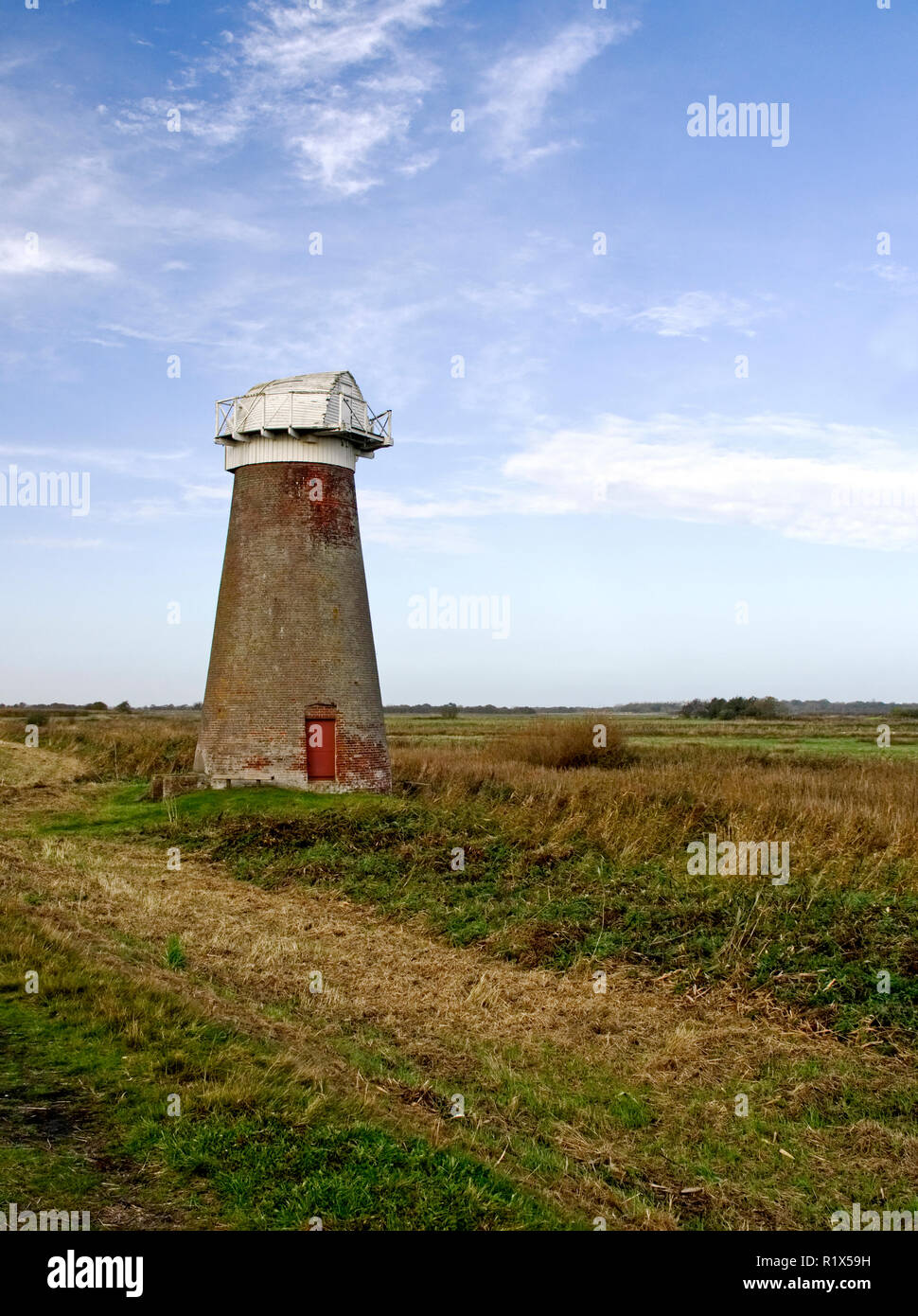 The disused drainage wind pump on the marshes at the edge of Martham ...