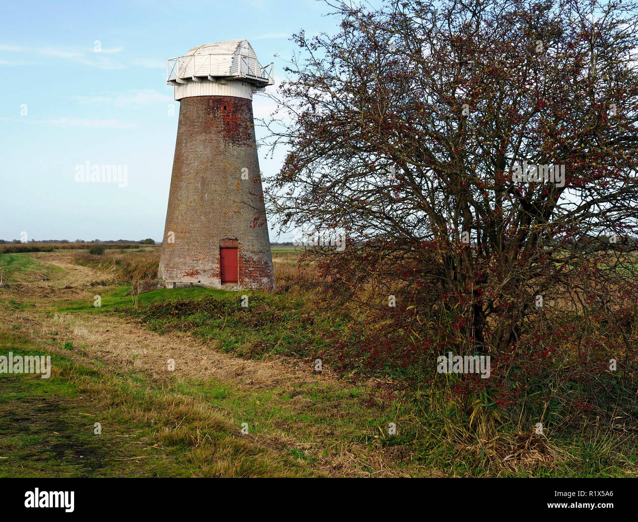 The disused drainage wind pump on the marshes at the edge of Martham ...