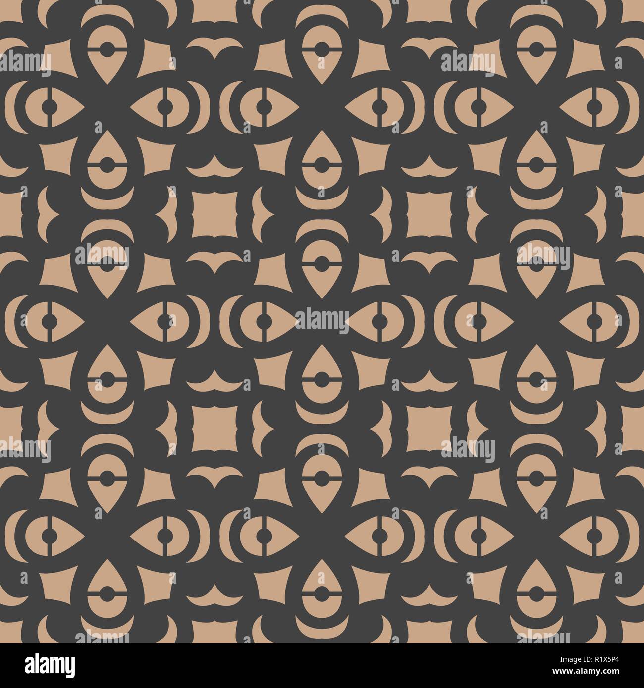 Vector damask seamless retro pattern background round curve cross geometry kaleidoscope. Elegant ...