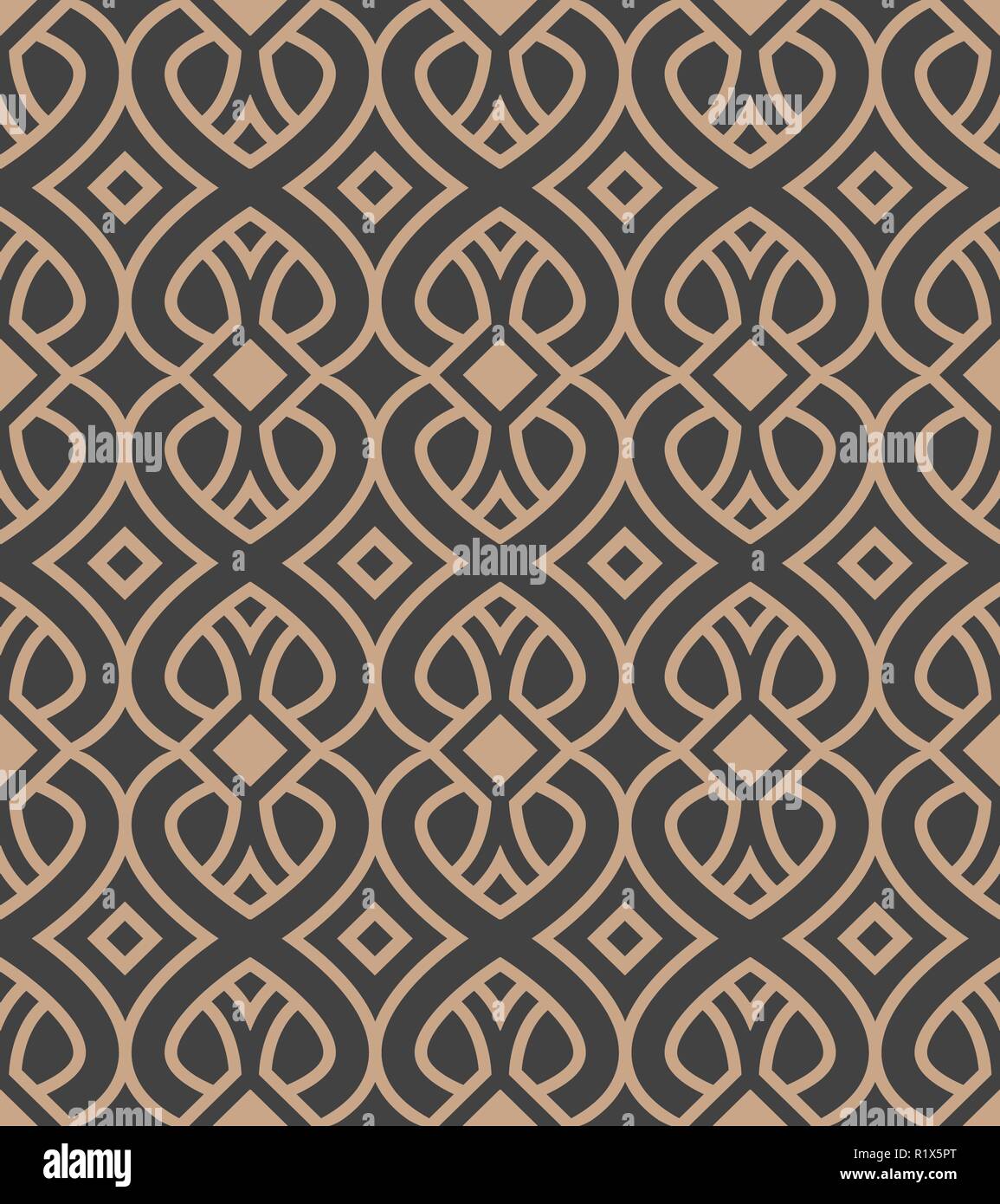 Vector damask seamless retro pattern background spiral curve cross geometry frame line. Elegant ...