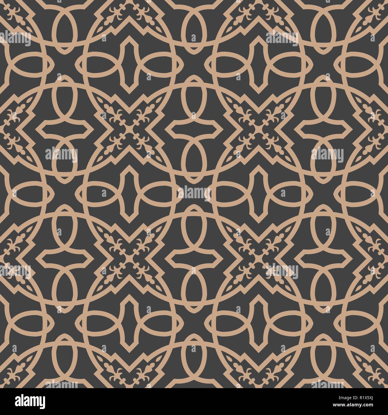 Vector damask seamless retro pattern background round curve cross frame ...