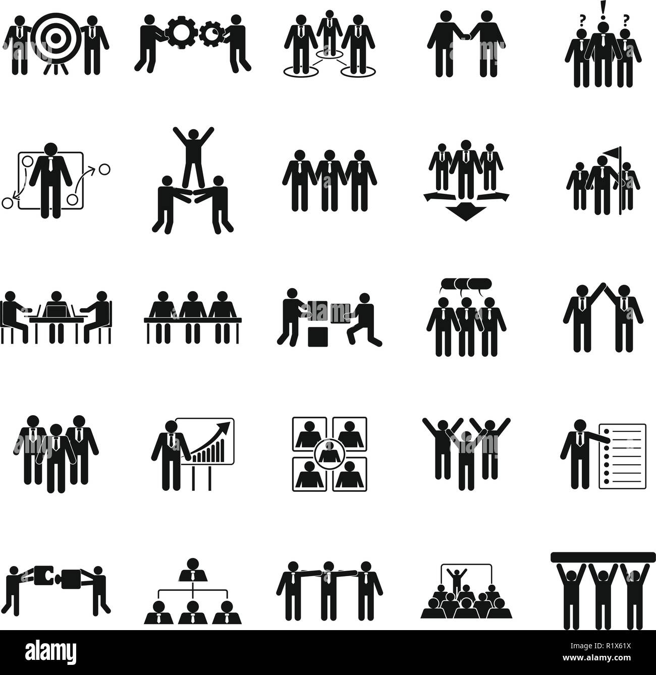 Team building work training icons set. Simple illustration of 25 team ...