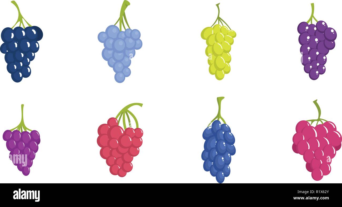 Grape wine bunch icons set. Flat illustration of 8 grape wine bunch ...