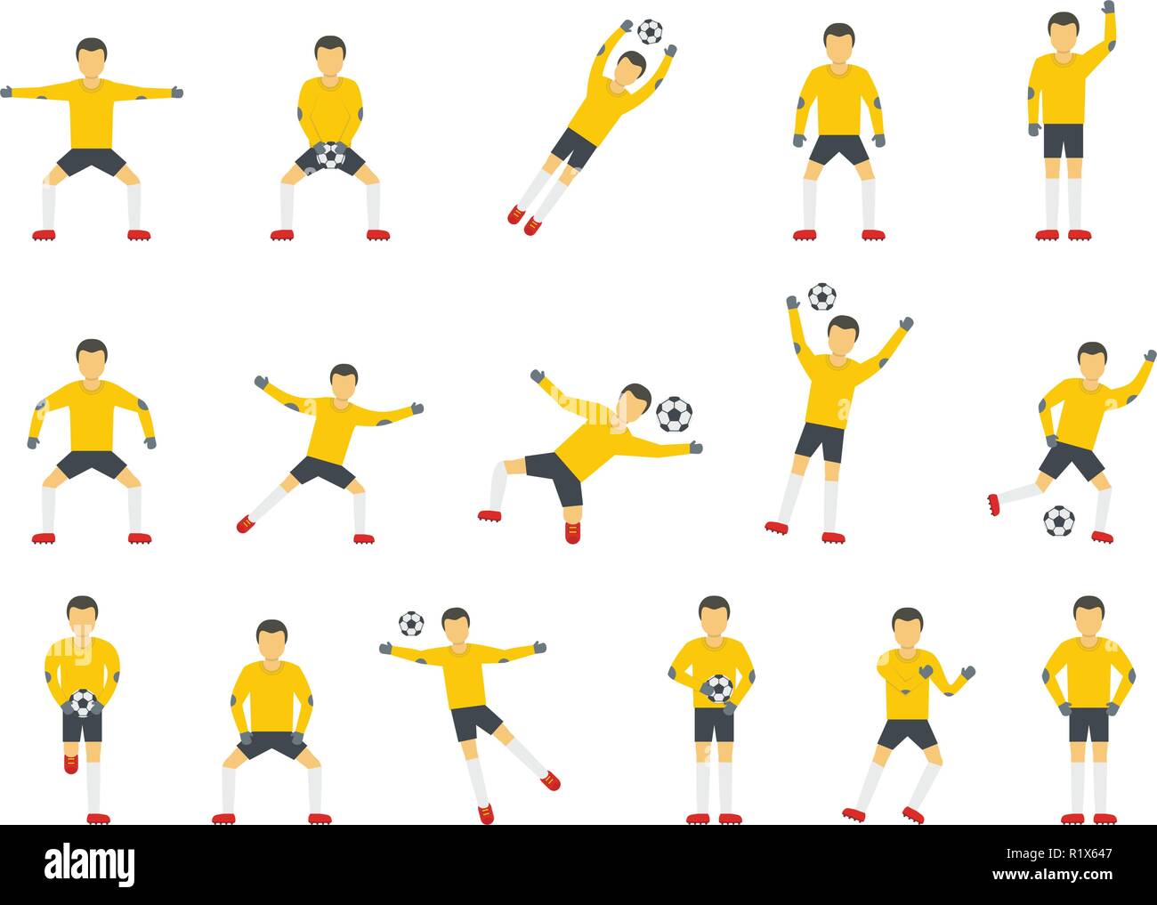 Goalkeeper man icons set. Flat illustration of 15 goalkeeper man vector ...