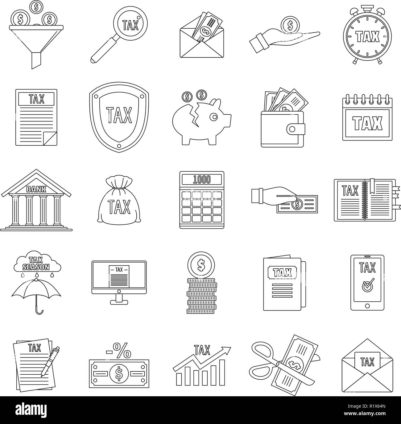 Taxes icons set. Outline illustration of 25 taxes vector icons for web ...
