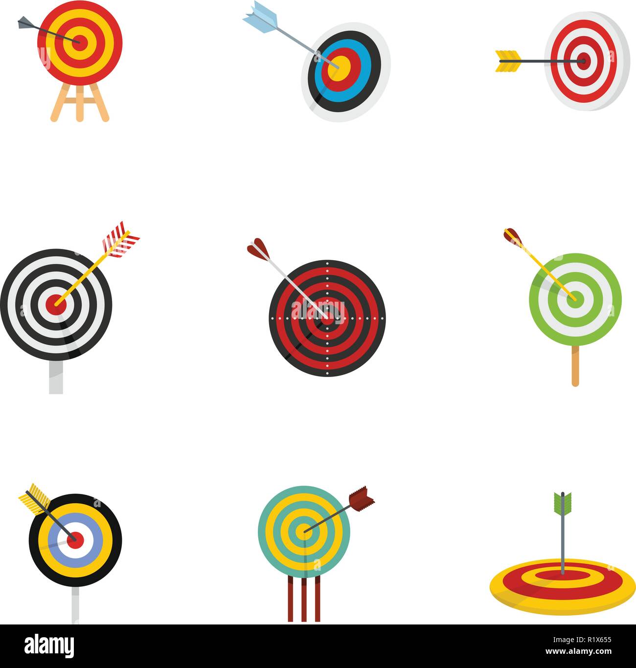 Target with arrow icons set. Flat illustration of 15 target with arrow ...