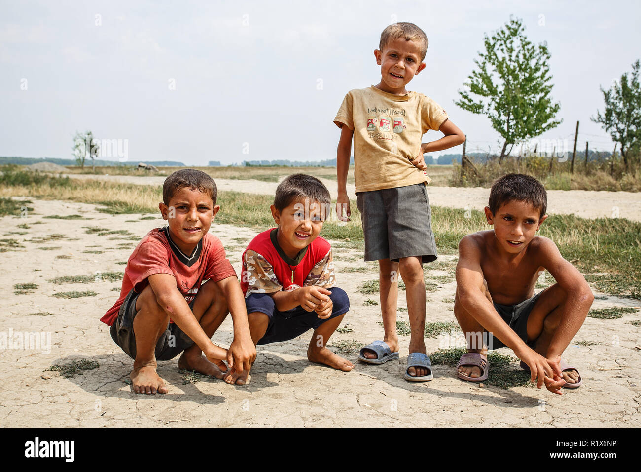 BEREHOVE, UKRAINE - August 10, 2013: Gypsy boys in the Ukrainian ...