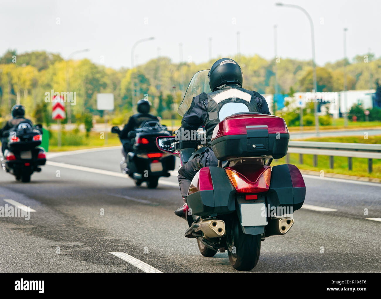 Motorcycles in the highway road in Poland Stock Photo - Alamy
