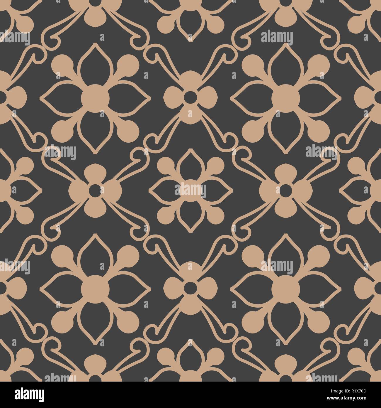 Vector damask seamless retro pattern background spiral curve cross leaf frame vine flower ...