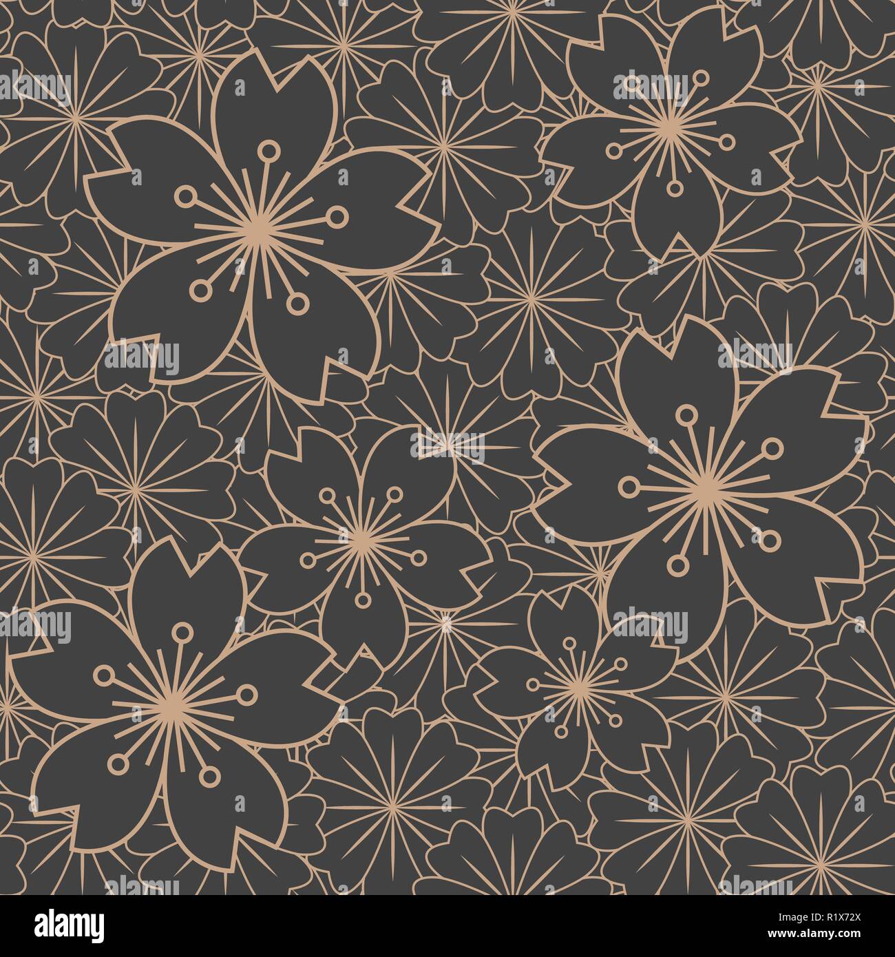 Vector damask seamless retro pattern background Sakura cherry blossom ...