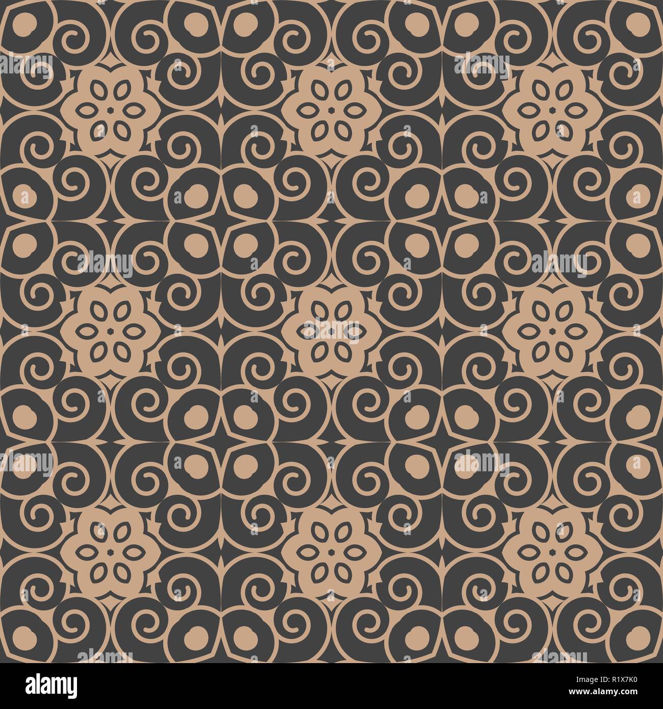 Vector damask seamless retro pattern background spiral vortex curve cross frame vine flower ...