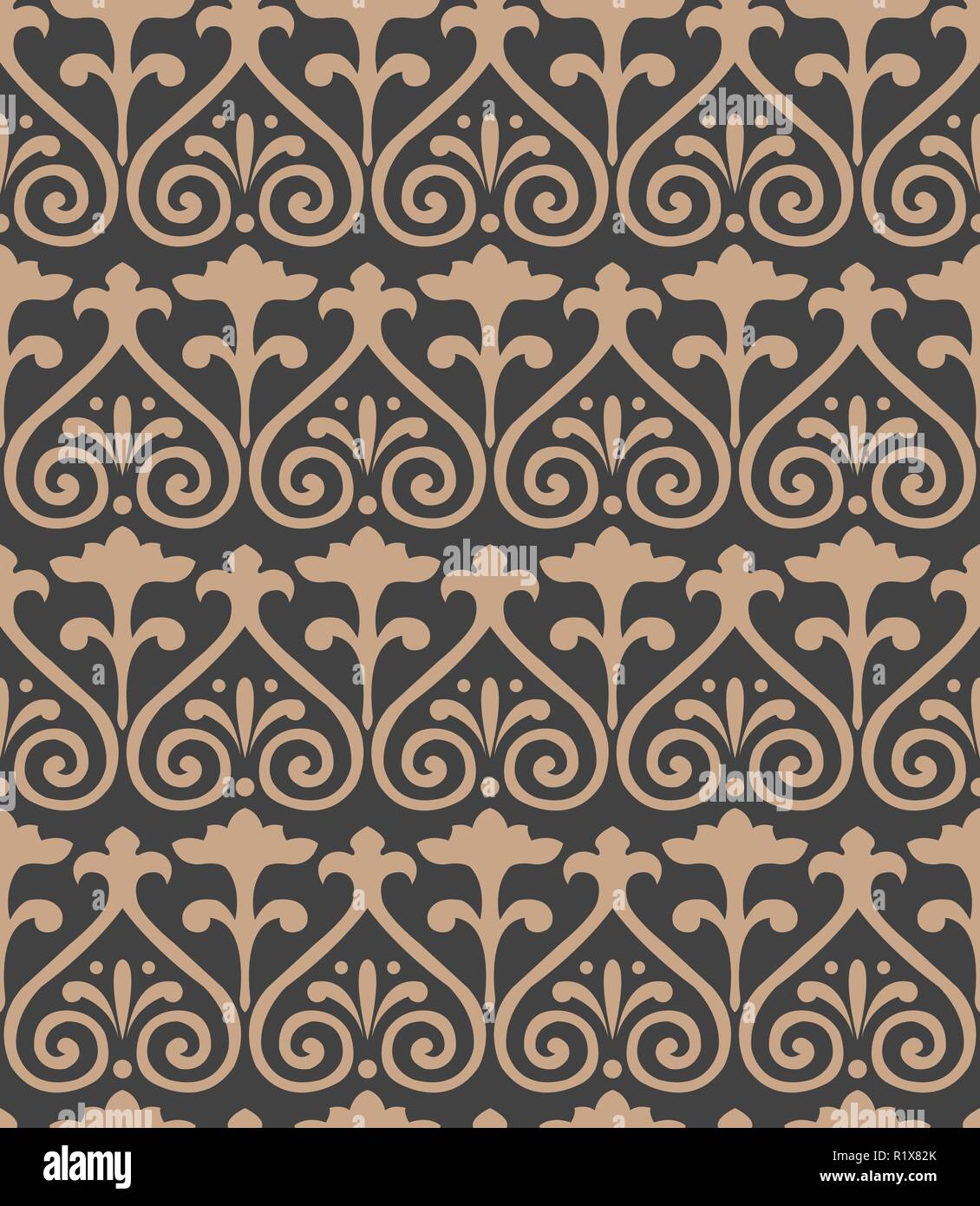 Vector damask seamless retro pattern background spiral vortex cross frame heart line flower ...