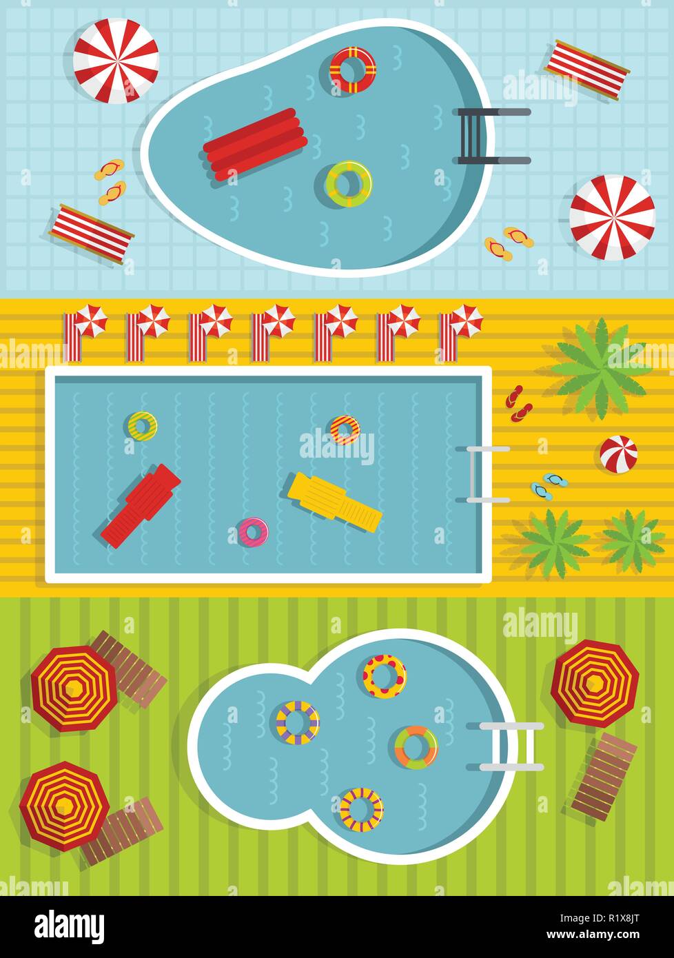 Summer pool party banner horizontal concept set. Flat illustration of 3 ...