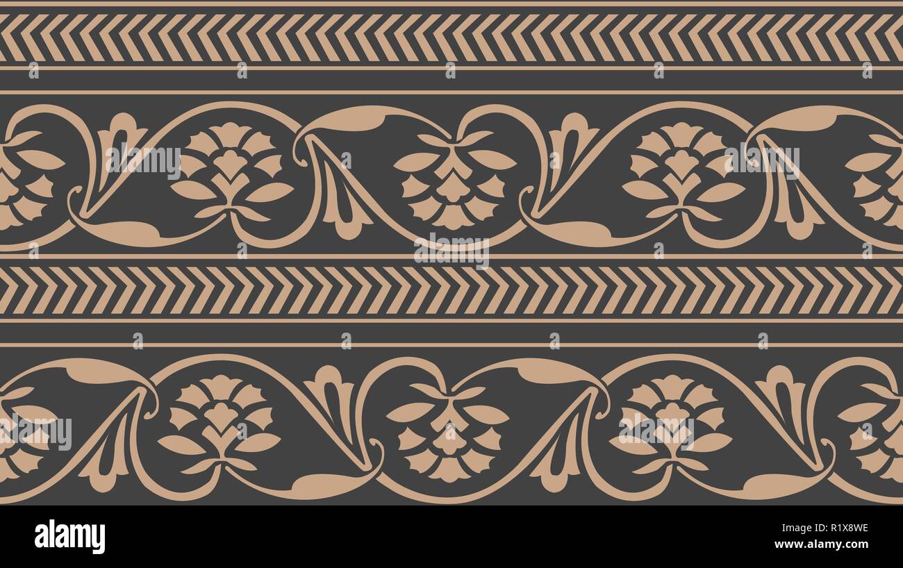 Vector damask seamless retro pattern background spiral curve cross leaf frame vine flower ...