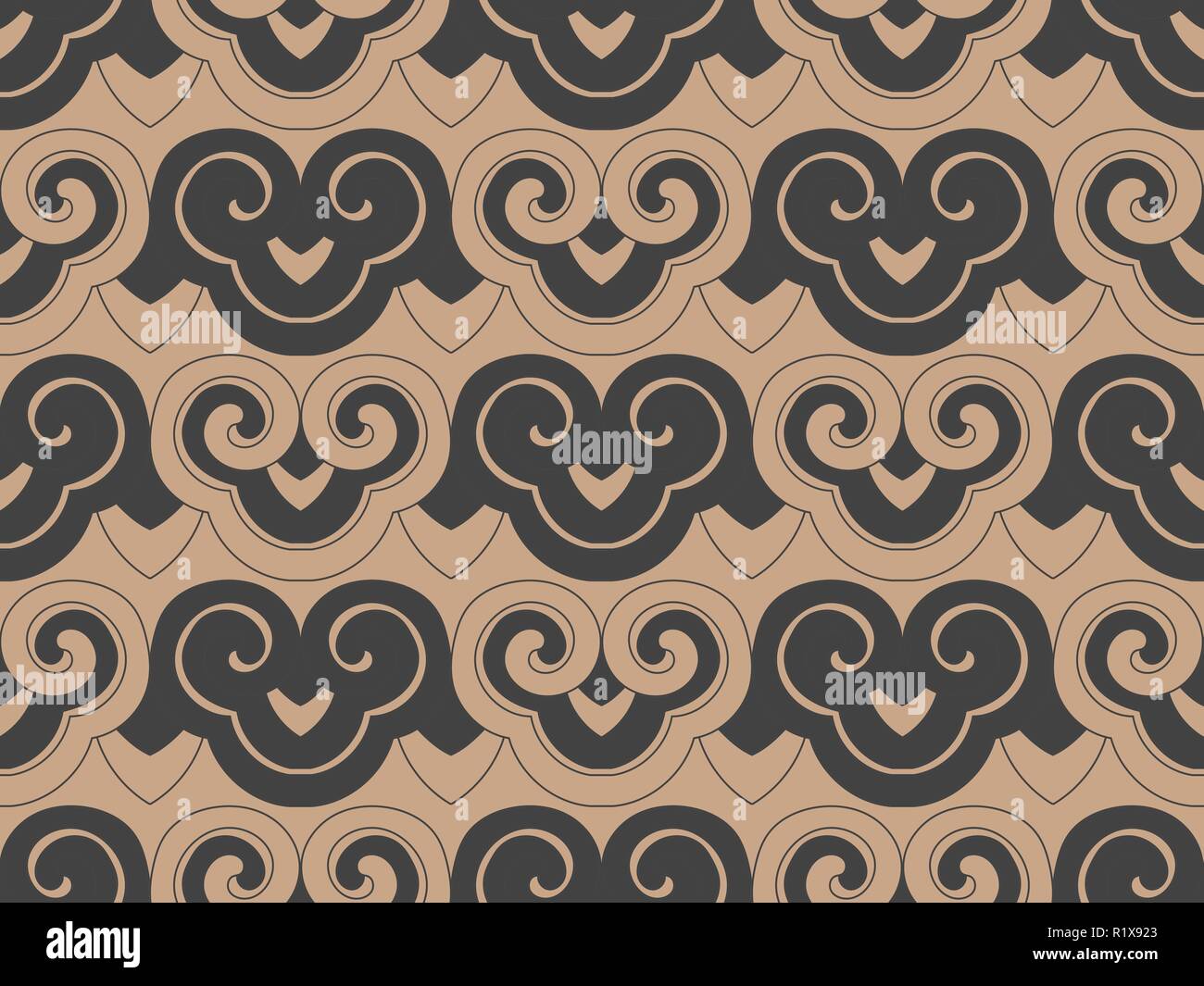 Vector damask seamless retro pattern background spiral curve cross oriental frame chain ...