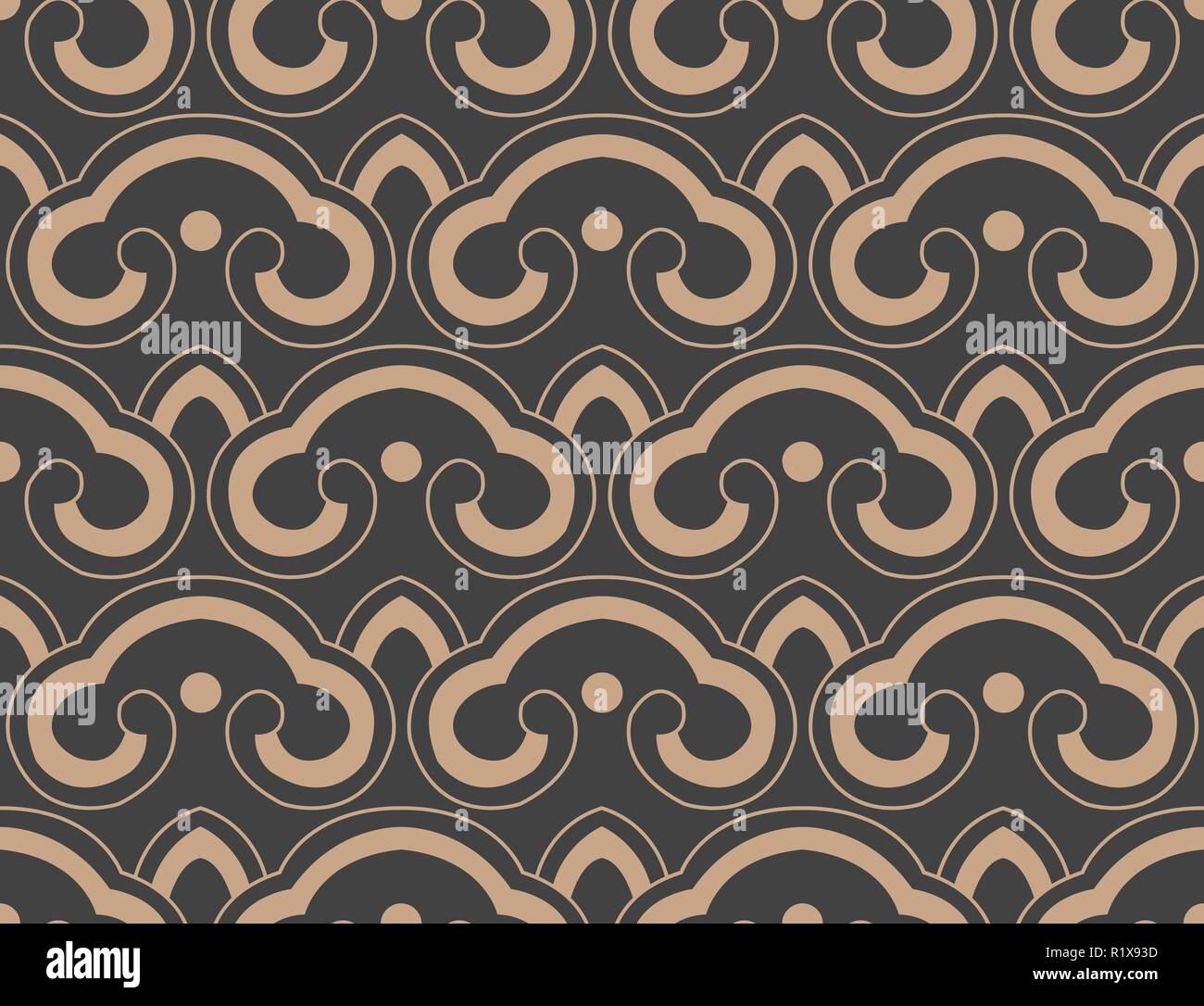 Vector damask seamless retro pattern background oriental spiral curve cross frame chain crest ...