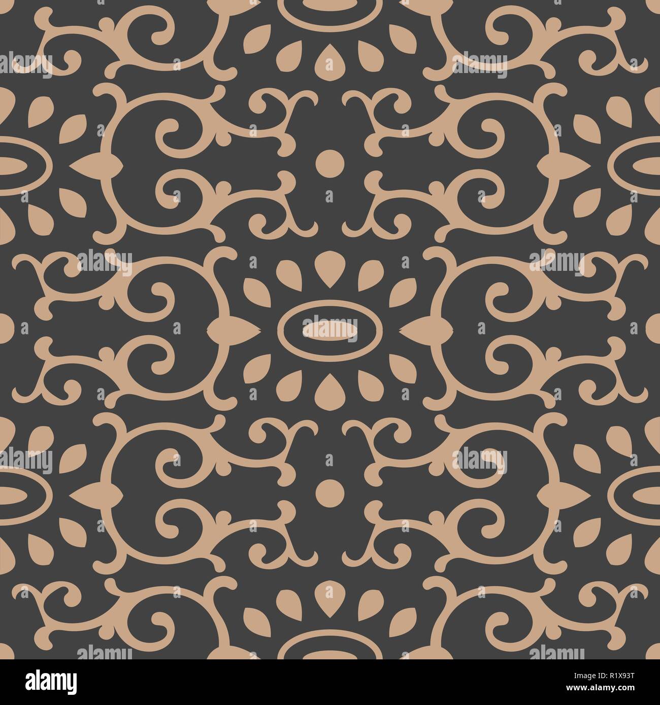Vector damask seamless retro pattern background oval round curve cross ...