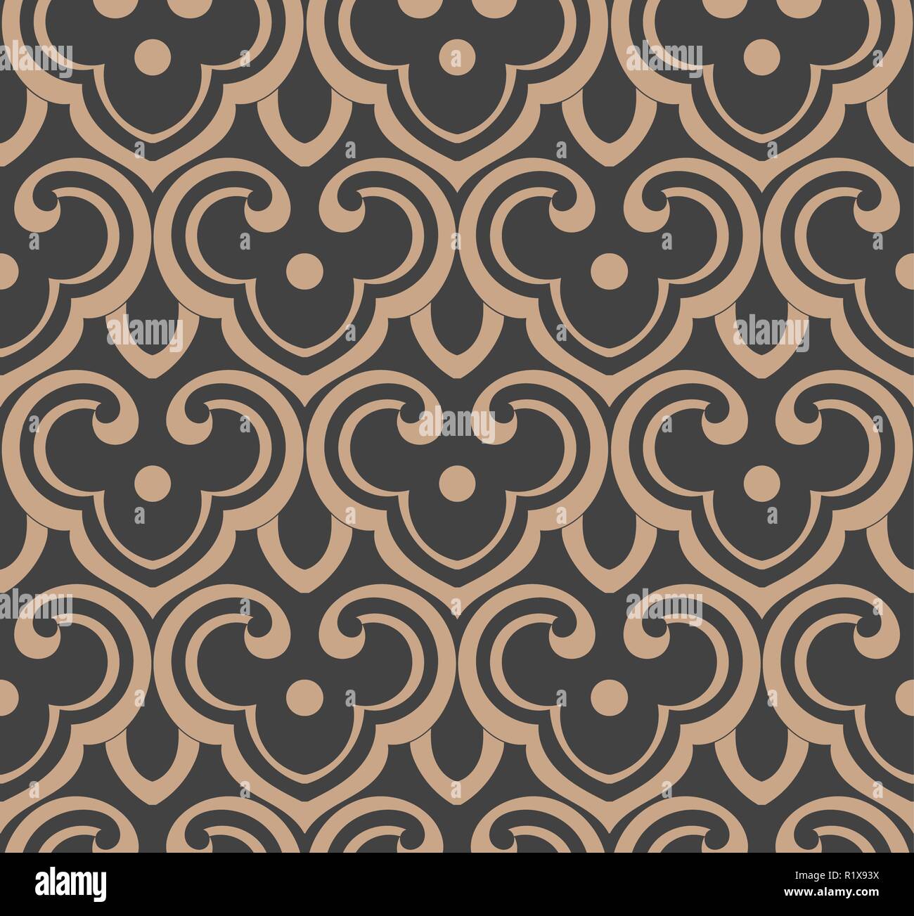 Vector damask seamless retro pattern background oriental spiral curve cross frame chain crest ...