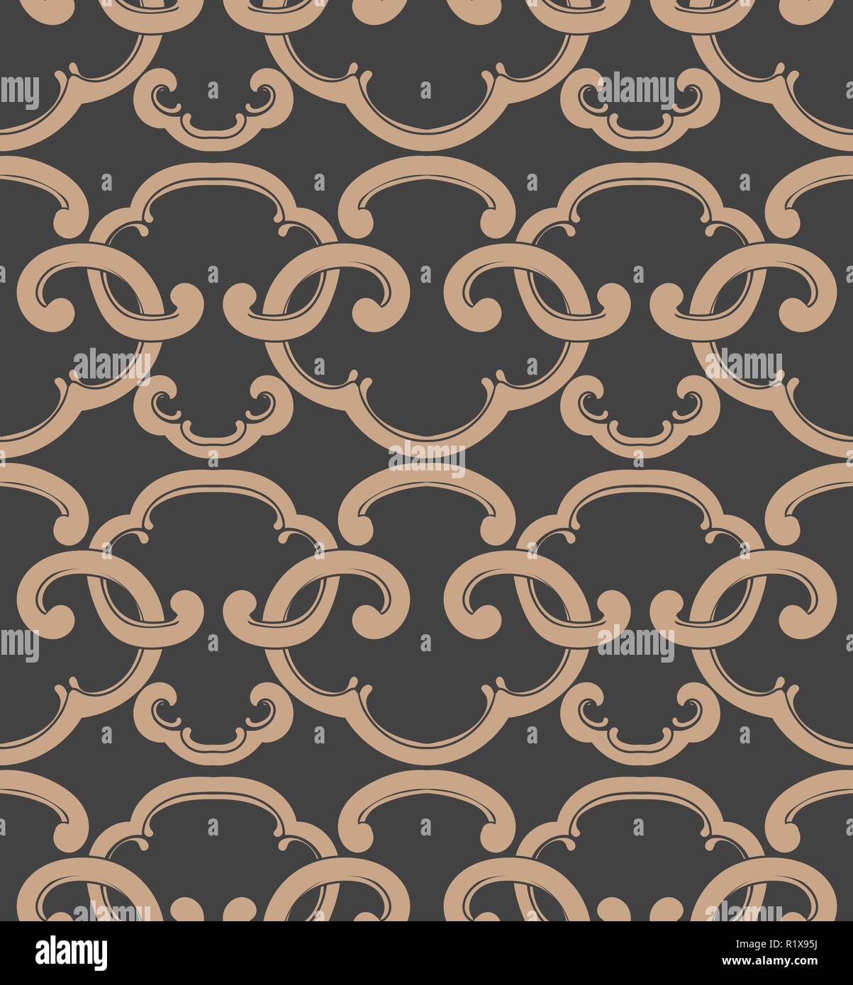 Vector damask seamless retro pattern background oriental spiral curve cross frame chain crest ...