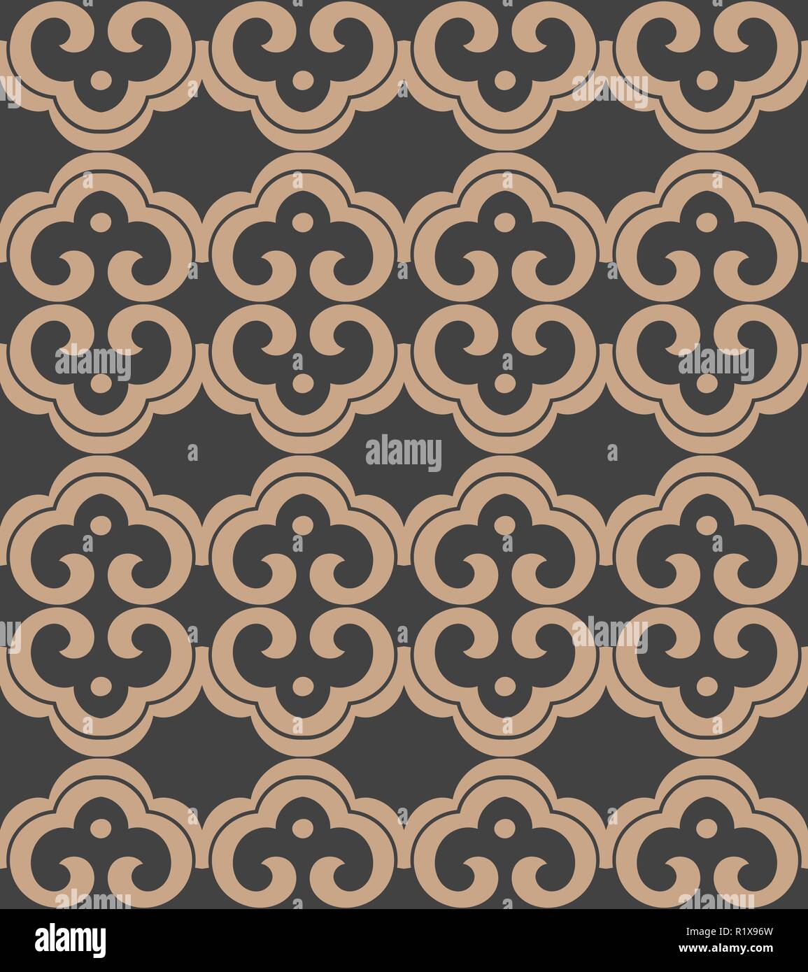 Vector damask seamless retro pattern background oriental curve spiral cross frame chain crest ...