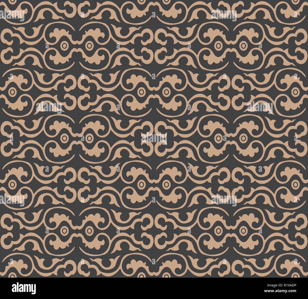 Vector damask seamless retro pattern background spiral vortex curve cross oriental frame chain ...