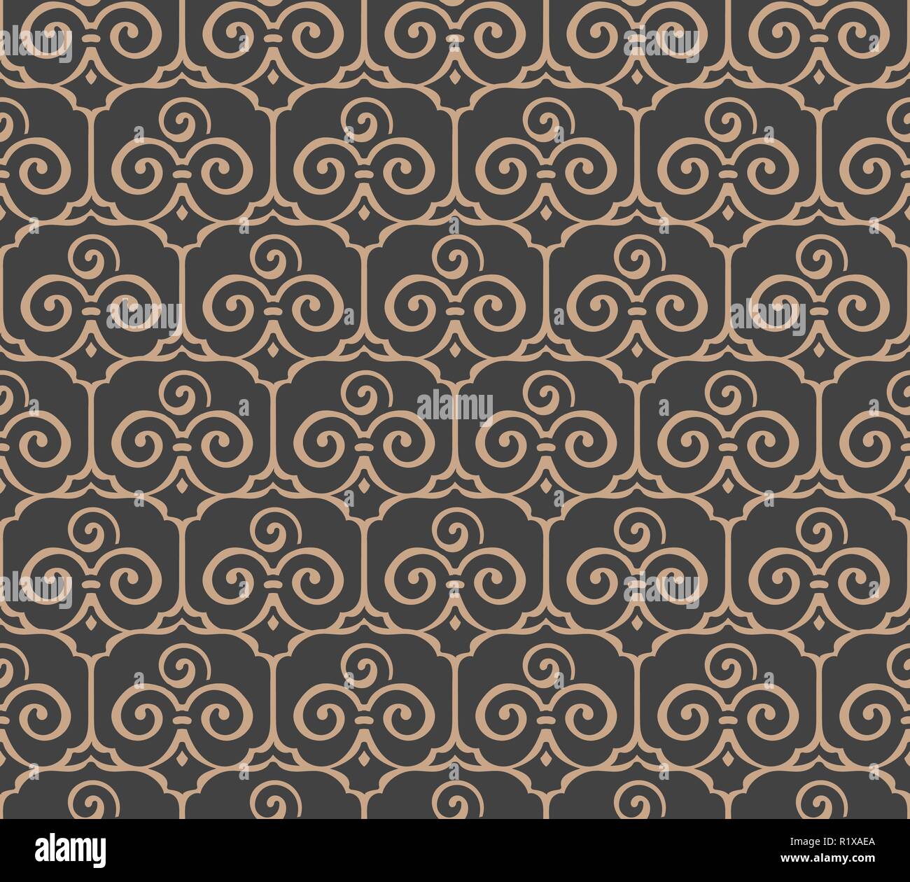 Vector damask seamless retro pattern background spiral vortex curve cross oriental frame chain ...
