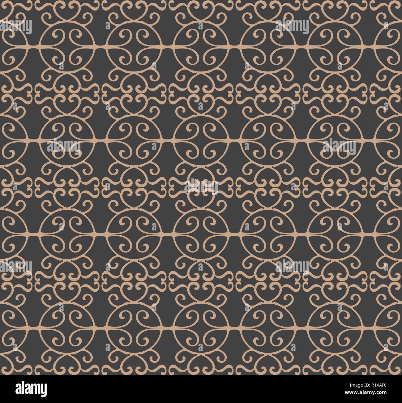 Vector damask seamless retro pattern background spiral vortex curve cross oriental frame chain ...