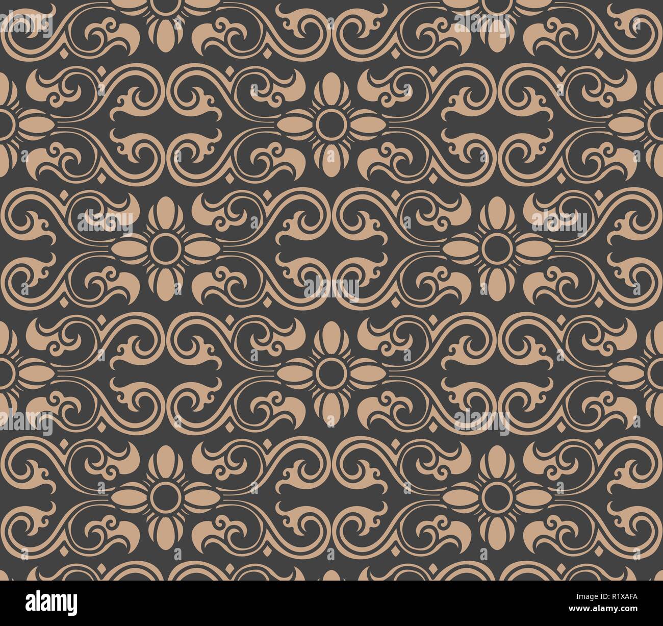 Vector damask seamless retro pattern background spiral curve cross oriental frame chain vine ...