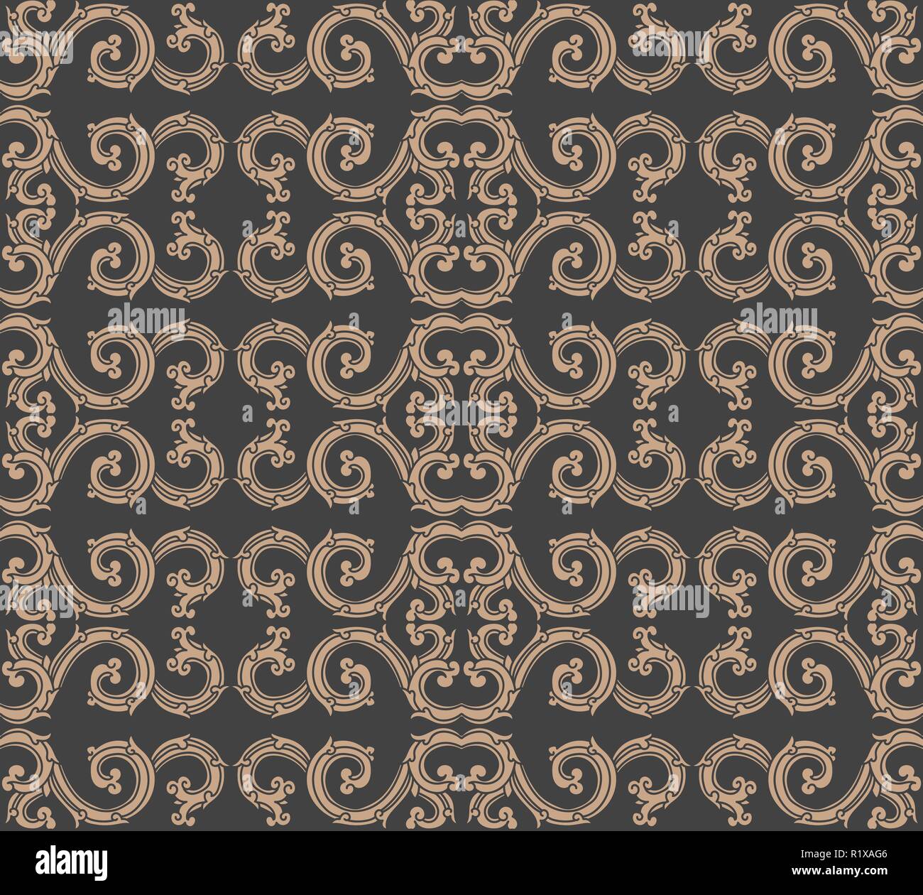Vector damask seamless retro pattern background spiral vortex curve cross oriental frame chain ...