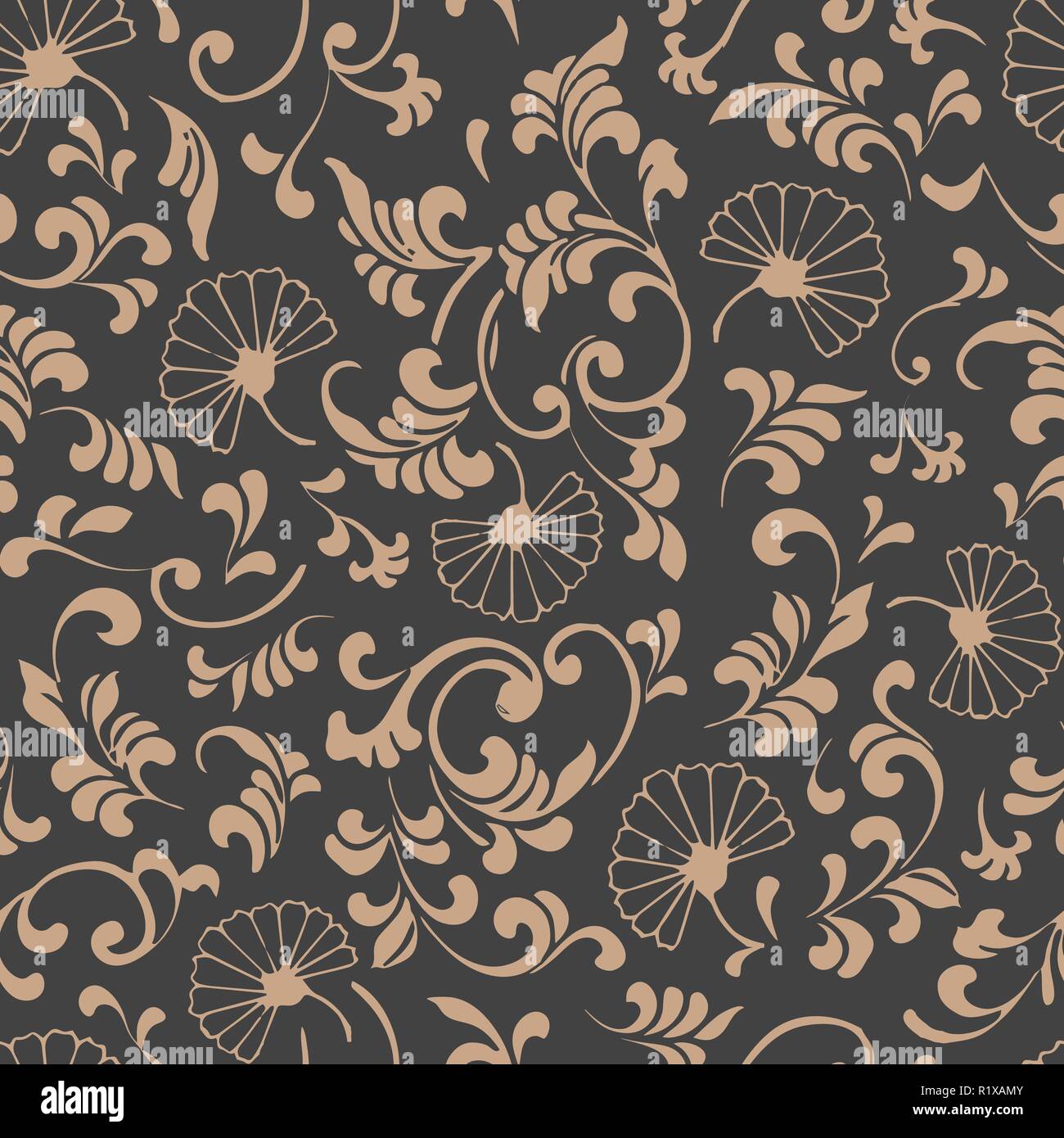 Vector damask seamless retro pattern background spiral curve cross oriental frame chain vine ...